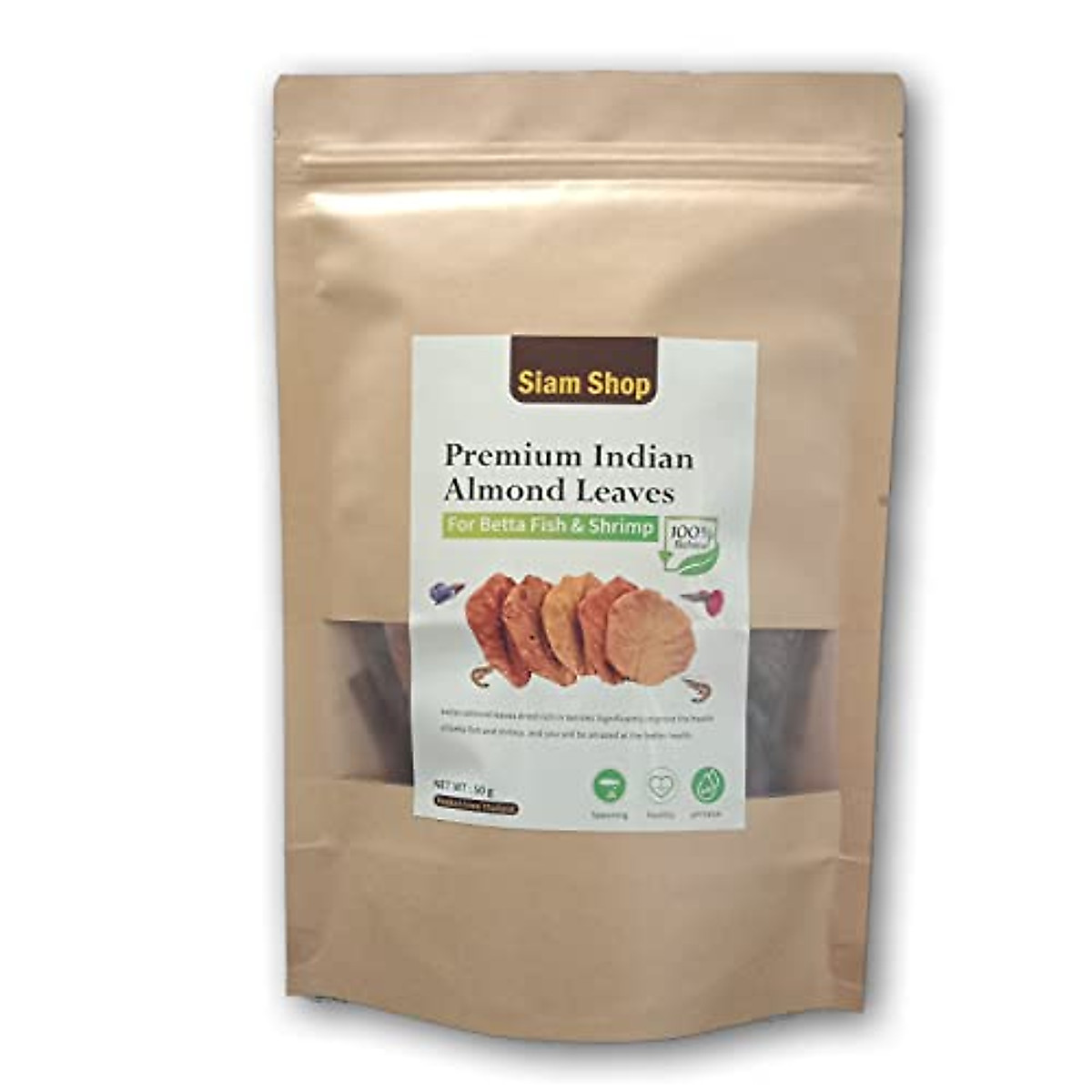 Pufa SIAM Shop Premium Indian Almond Leaves Medium Catappa for Betta Fish & Shrimps|Best Betta Fish / Shrimp Leaves |Indian Catappa Almonds Naturally sourced Almond Leaves Help Boost immunity50 g.