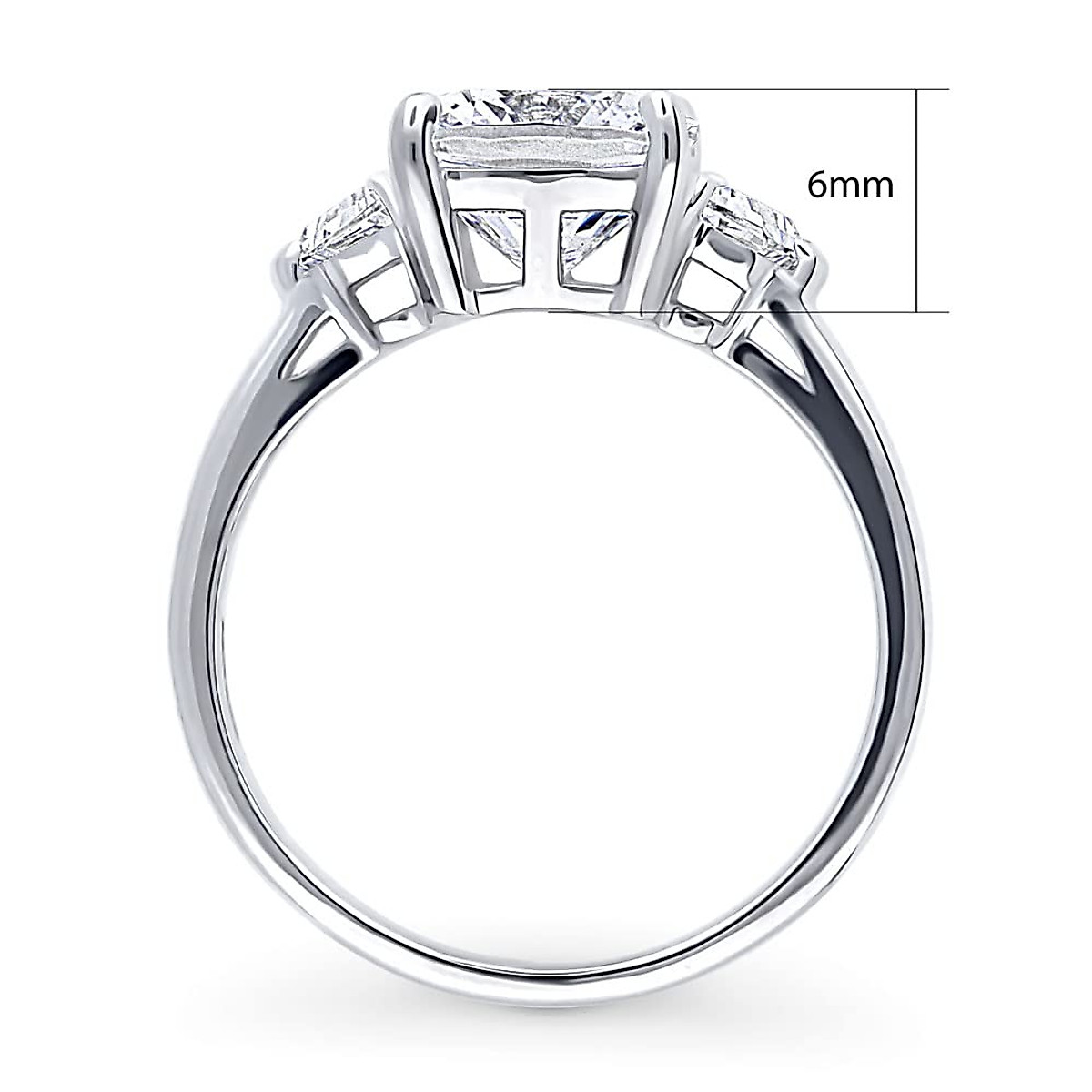 BERRICLE Sterling Silver 3-Stone Wedding Engagement Rings Cushion Cut Cubic Zirconia CZ Ring for Women, Rhodium Plated Size 9
