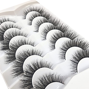 Pooplunch False Eyelashes Cat Eye Look Fluffy Wispy Faux Mink Lashes 7 Pairs 14MM Natural Extension Volume 8D Soft Curly Fake Eyelashes Strips Pack