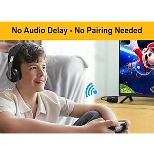 HomeSpot Wireless Over-Ear Headphones Transmitter Set for TV Movie Bluetooth 5.3 aptX LL No Delay 40 Hours Immersive Sound Enhanced Volume and Clarity (Digital Optical TOSLINK RCA AUX)