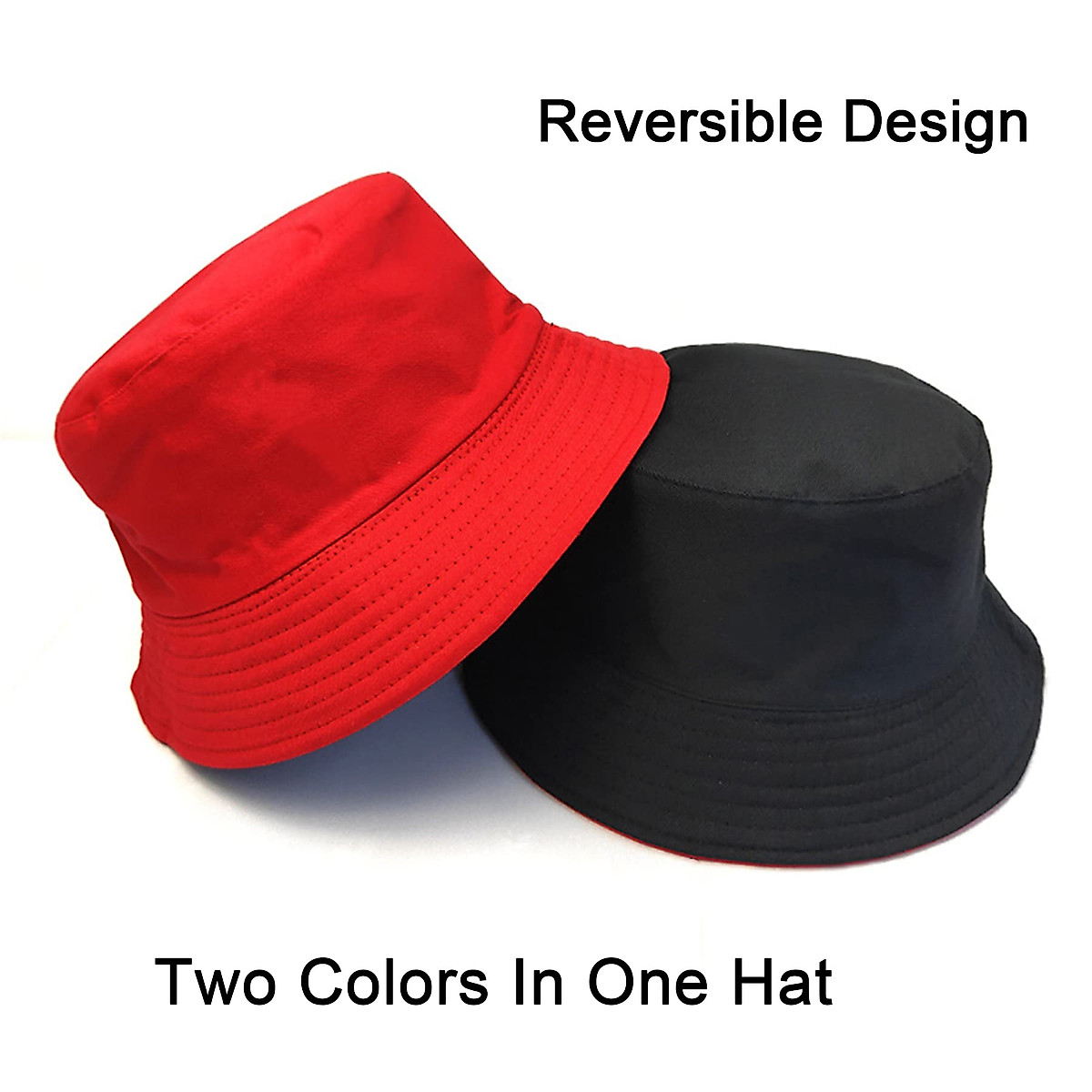 NPJY Reversible Bucket Hat for Women Men Cotton Summer Sun Beach Fishing Cap Black/Red