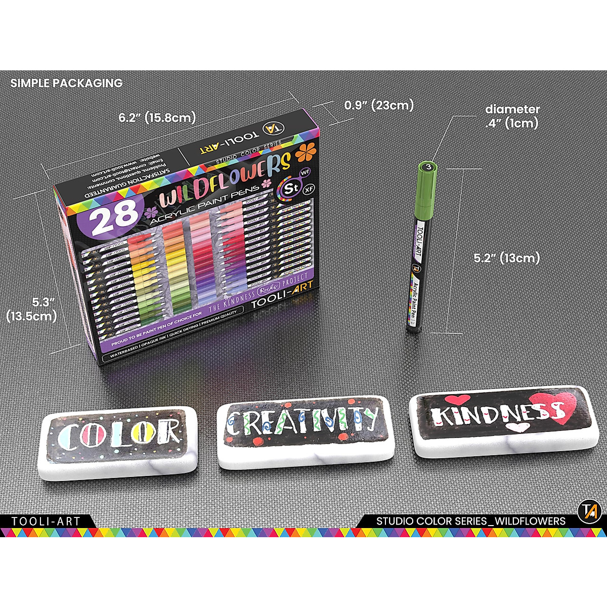 28 Wildflower Colors Acrylic Paint Pens Studio Color Series Markers Set 0.7mm Extra Fine Tip, Rock Painting, Glass, Mugs, Wood, Metal, Canvas, DIY, Detailing. Non Toxic, Waterbased, Quick Drying