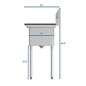 KoolMore 1 Compartment Stainless Steel Commercial Kitchen Prep & Utility Sink with Drainboard - Bowl Size 14" x 16" x 11", Silver