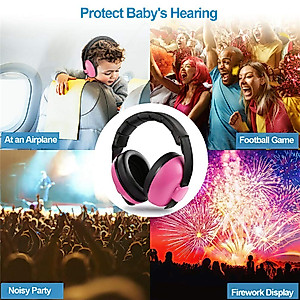 Baby Ear Protection Noise Cancelling Headphones, Comfortable and Adjustable Noise Reduction Earmuffs, Infants Hearing Safe Protect Headphone, for Concerts Fireworks, 0 - 5 Years Baby and Kids (rose)
