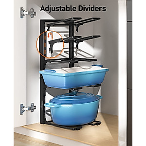 ORDORA Pots and Pans Organizer: under Cabinet, 21" Height Heavy Duty 120LBS Pots Pans Organizer Rack for under Cabinet 8-Tier Adjustable for Big Stockpots, Dutch Ovens, Cast-iron Pans, Heavy Cookware