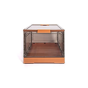 Best Home Fashion 2 packs LARGE Storage Bins Side Opening, Stackable Lid Collapsible, Foldable, Easy Tidy Up with Storage Box, Ideal for Home & Office Organization Storage Cube (Large, Orange)