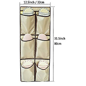 HeyToo Over The Door Shoe Organizer 6 Large Oxford Fabric Pockets Accessory Storage Hanging Narrow Closet Wall Light Grey