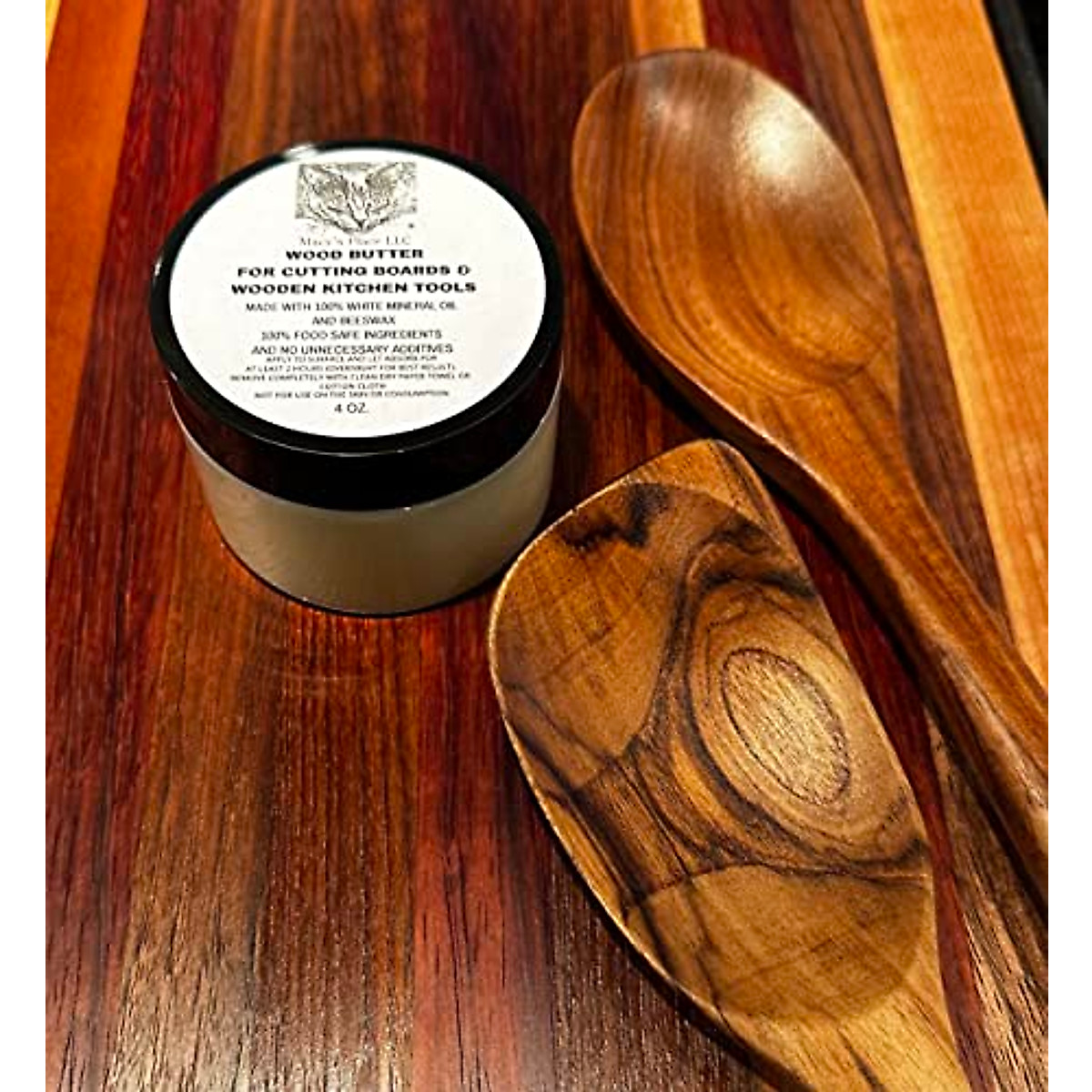 Wood Butter 4 oz Cutting Board Wax Conditioner for Butcher Block and Wooden Kitchen Tools. Macy;s Place Food Grade Protective Mineral Oil and Beeswax for Wooden Cutting Boards, Surfaces, and Tools.