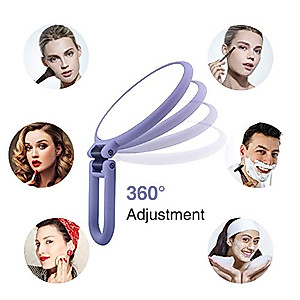 FUHUIM 1x 15x Magnifying Hand Held Mirror, Double Sided Handheld Mirror with Foldable Hand, Portable Travel Mirror with Magnification for Girls Woman(Purple)