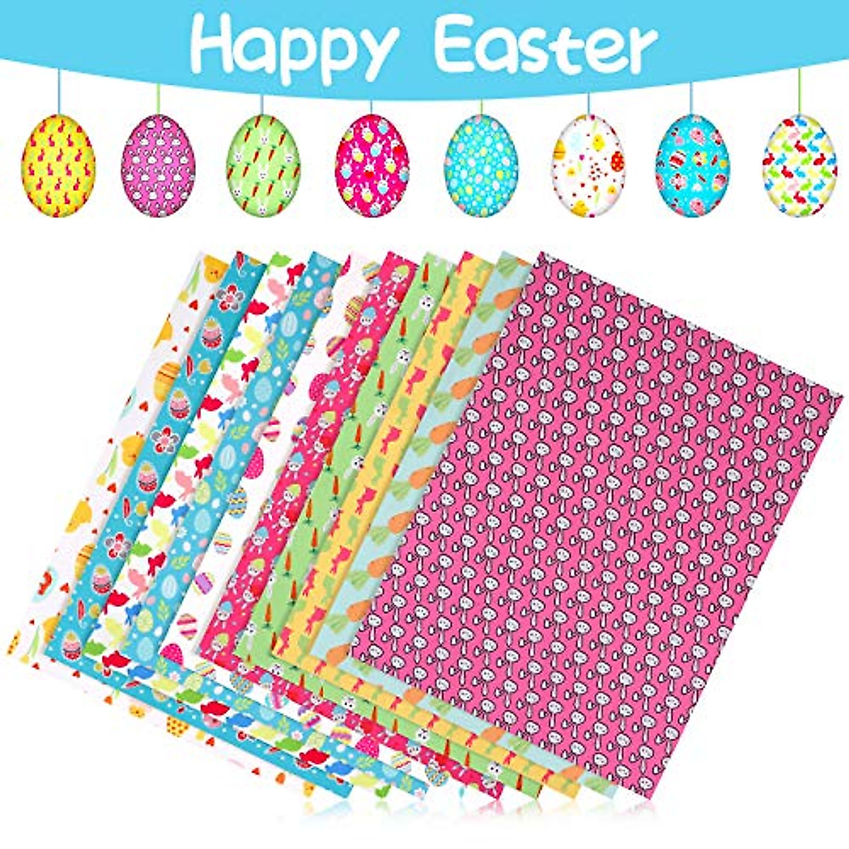 10 Pieces Easter Day Fabric 10 x 10 Inch Egg Rabbit Carrot Printed Fabric Easter Sewing Quilting Fabric DIY Easter Themed Patchwork Bundles for Sewing Handicrafts Decorations Making, 10 Patterns