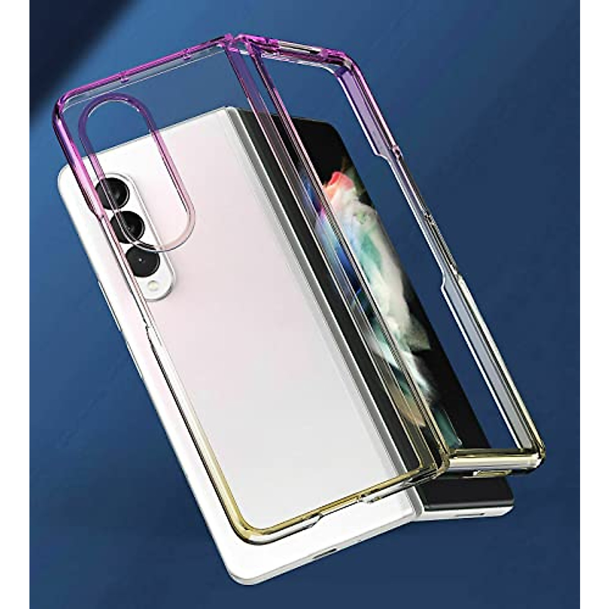 EAXER for Samsung Galaxy Z Fold 3 5G Shockproof Acrylic Gradient Clear Cover Skin Case Slim Thin Crystal Scratchproof Hard PC Gradient Shock Absorption Flexible TPU Soft Bumper Red Purple