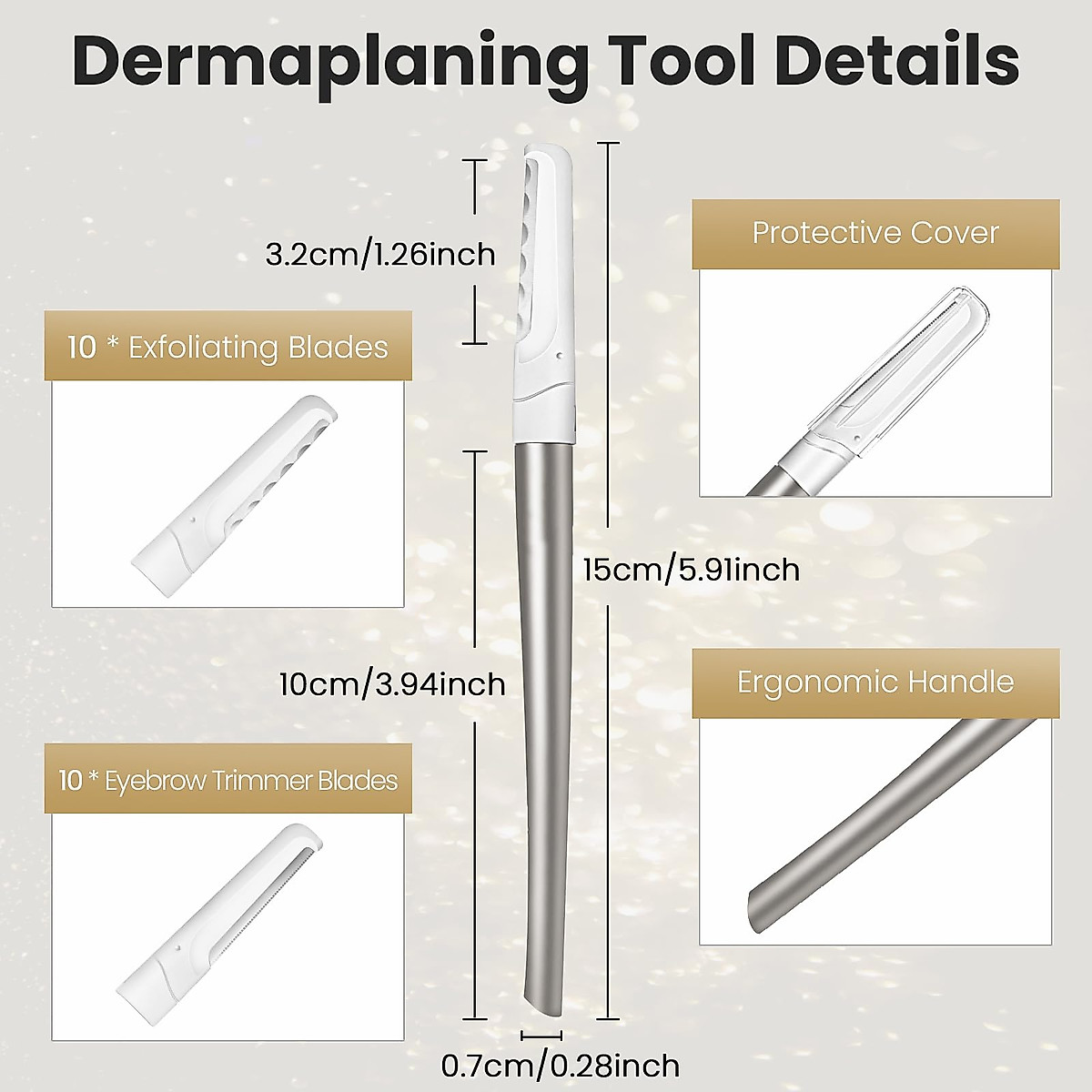 Dermaplaning Tool for Face Exfoliation, with 20 Replaceable Blades, Facial Shaver/Eyebrow Razor, Peach Fuzz Removal Eyebrow Shaper for Women, Easy to Use Dermaplaner Help Exfoliate and Smooth Skin