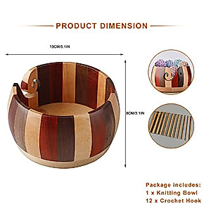 lynn Wooden Yarn Bowl,Wool Storage Crochet Organizer Bowl,with 12pcs Knitting Crochet Accessories, Multicolor (201122XA02#AA#SO#0AU)