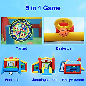 WELLFUNTIME Inflatable Bounce House,Jumping Castle Slide with Blower,Kids Bouncer with Ball Pit