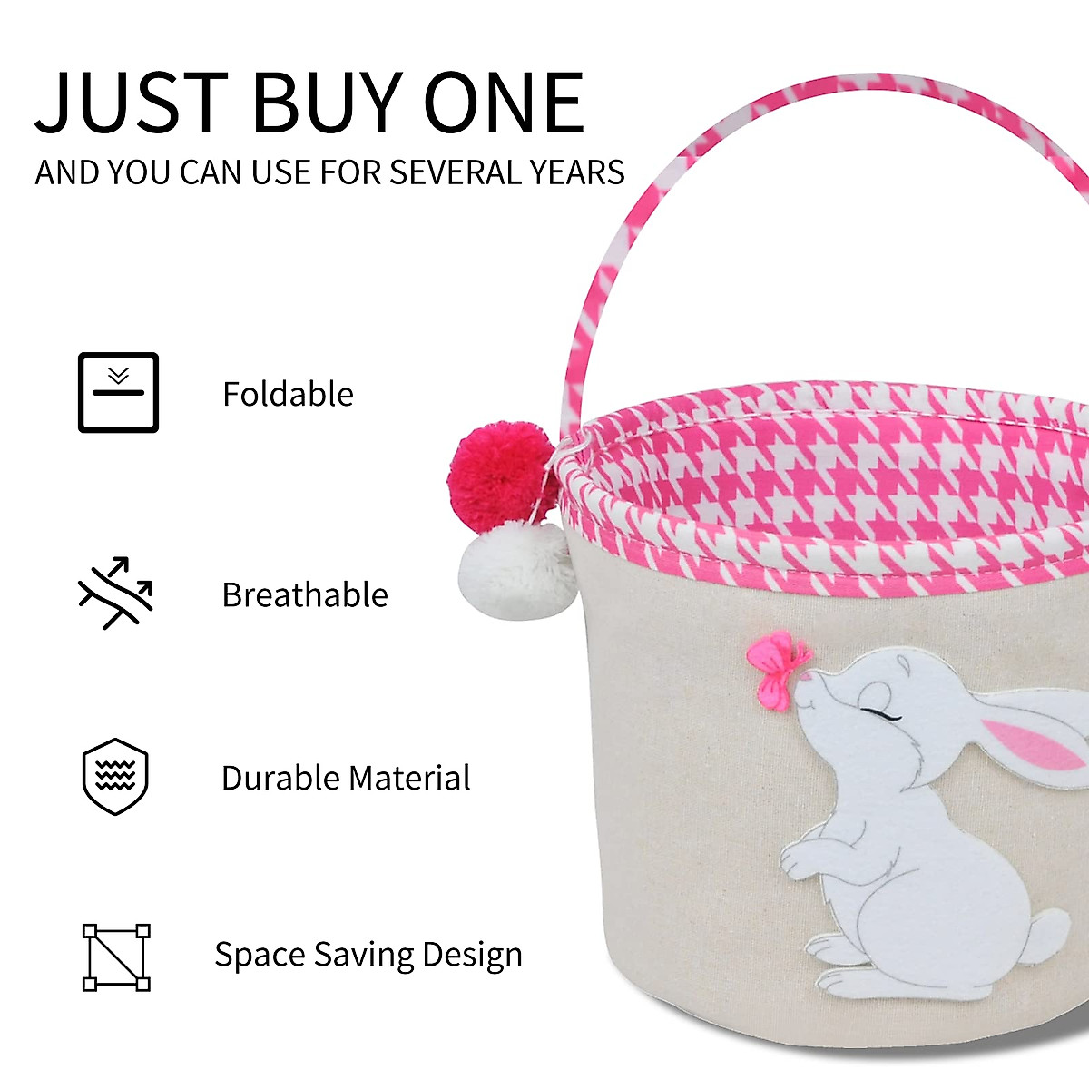Cute Basket Storage, Empty Canvas Basket Bin with Handles, Collapsible Storage Organizer, Large Foldable Bucket Bags for Boys & Girls, Clothes, Toys, Gift Baskets…