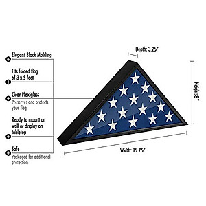 Americanflat Small Flag Case Frame - Black Wrapped MDF Wood - Fits Small Size 3x5 Folded Flag - Memorial Flag Frame Display Case for Table or Wall Display with Hanging Hardware Included