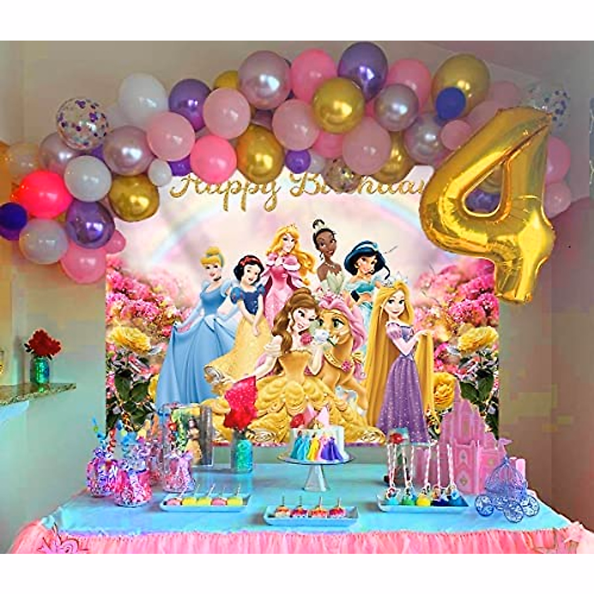 Princess Themed Backdrop Colorful Princess for Girl Photography Background Baby Shower Princess Birthday Background (7X5FT)