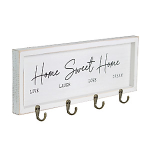 Windy Hill Collection 15" x 8" x 2" Home Sweet Home White 4 Hooks Holder Rack Wall Mounted Sign 107140