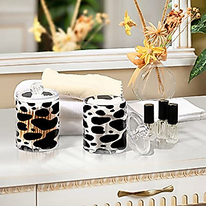 WELLDAY Apothecary Jars Bathroom Storage Organizer with Lid - 14 oz Qtip Holder Storage Canister, Black & White Cow Print Clear Plastic Jar for Cotton Swab, Cotton Ball, Floss Picks, Makeup Sponges,Ha