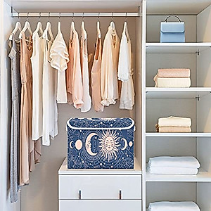 Krafig Boho Gold Sun Moon Stars Foldable Storage Box Large Cube Organizer Bins Containers Baskets with Lids Handles for Closet Organization, Shelves, Clothes, Toys