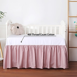 Crib Skirt Dust RuffleCrib Skirt Dust Ruffle, 100% Egyptian Cotton 400 Thread Count Soft Breathable Crib Bedding Skirt for Baby, Boys and Girls, Fading Resistant (Pink)