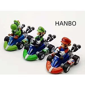 HANBO 3 pcs Bigger Super Star Mari Bros Kart Pull Back Cars