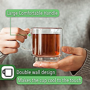 BTaT- Stackable Double Wall Glass Cups, Set of 4 (8 oz, 240 ml), Tea Cups, Glass Coffee Mugs, Cappuccino Cups, Latte Cups, Latte Mug, Clear Coffee Cup, Glass Tea Cups, Mother's Day Gift