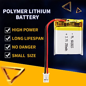 AKZYTUE 3.7V 350mAh 602823 Lipo Battery Rechargeable Lithium Polymer ion Battery Pack with JST Connector