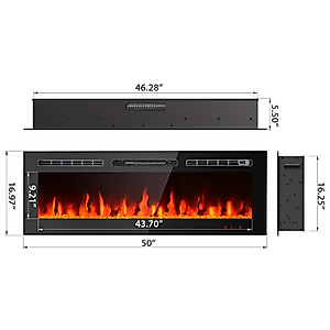 GMHome 80 Inches Wall Recessed Electric Fireplace Wall Mounted in-Wall Built Heater, Log Sets & Crystals, 9 Changeable Colors, with Remote, 1500W Fireplace, Black