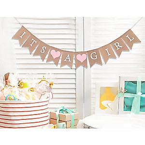 Burlap Banner for Baby Girl Shower - Baby Girl Shower Decorations,Its A Girl Burlap Banner,Best Girls Birthday Party Supplies (Its A Girl Burlap Banner)