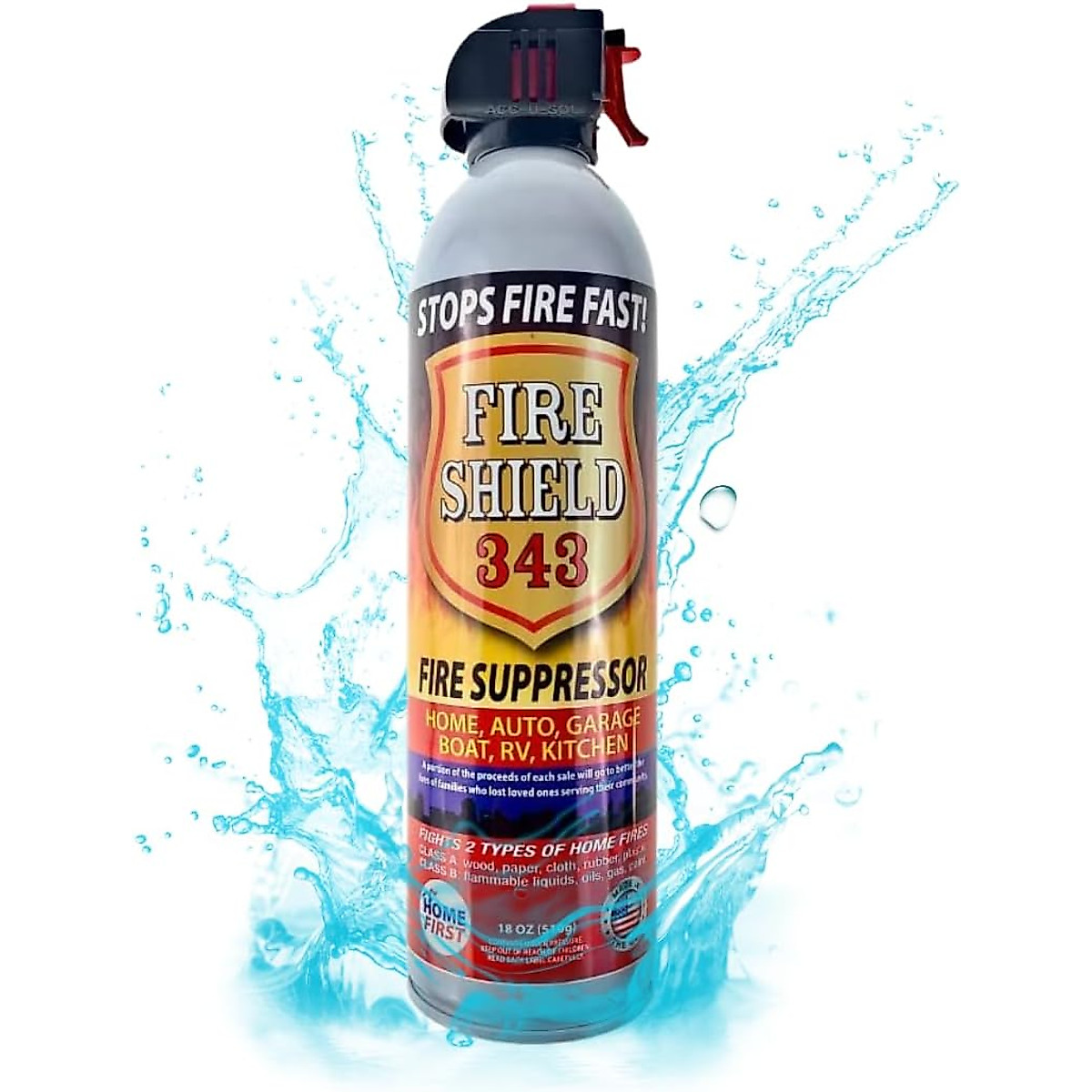 Fire Shield 343 - Home & MOBILE Use Aerosol Fire Suppressant Spray Foam Eliminates Gasoline, Kitchen Grease, Oil, Wood Fires. For Garage, House, Camping, RV & More
