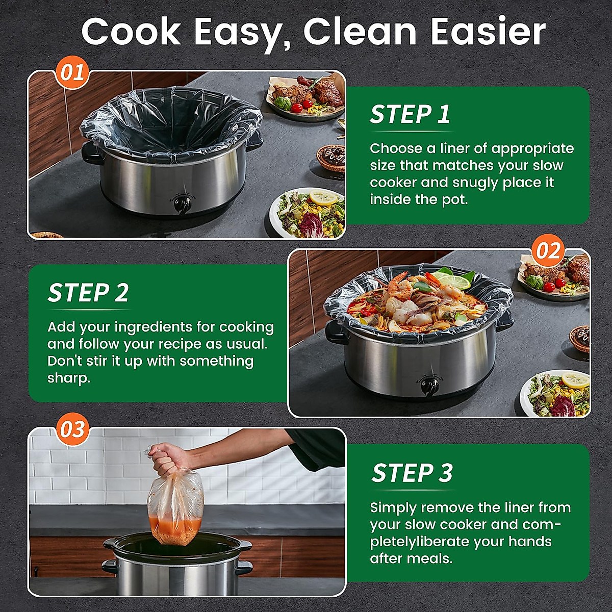 Slow Cooker Liners, Hotensil 14"x 22" 10 Count Cooking Bags Large Size Disposable Pot Liners, Fit 6QT to 10QT for Slow Cooker Cooking Trays, Multi-Purpose Durable Liners Plastic Bags, BPA Free