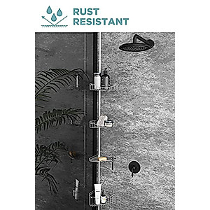 Zenna Home Tension Pole Shower Caddy, 3 Basket Shelves with Soap Tray, Adjustable, 60 to 97 Inch, Satin Nickel