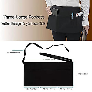 RUIBOLU Waist Apron with 3 Pockets - Black Waitress Waiter Server Short Aprons, Water Resistant Half Apron (Black-1pack)