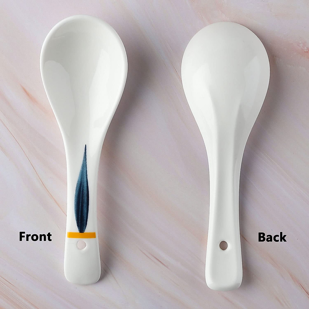 Ceramic Asian Soup Spoons Set of 4 Japanese Ramen Soup Spoons Porcelain Chinese Soup Spoons for Ramen Noodles Udon Pho Rice Gravy (Japanese style)