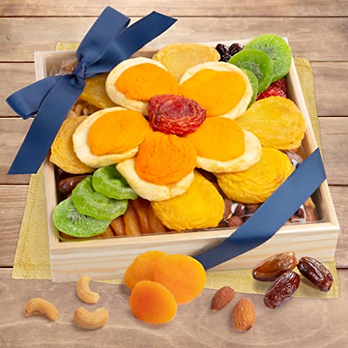 Blue Bow Gourmet Floral Dried Fruit & Nut Gift Tray for Easter, Mother's Day, Birthday, Thank You, Sympathy