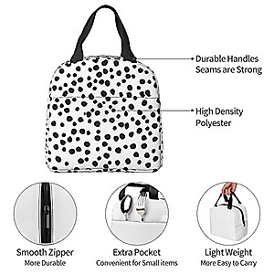 Algranben Polka Black Dots Lunch Bags for Teens Boys Girls Men Women, Reusable Aesthetics Lunch Box Containers Insulated Cooler Tote Bag