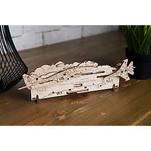 UGEARS Ghost of Kyiv Attacks 3D Wooden Puzzle - Wooden Mechanical Model Kit to Build - DIY Constructor with Gear Mechanism - Brain Teaser Building Set for Adults