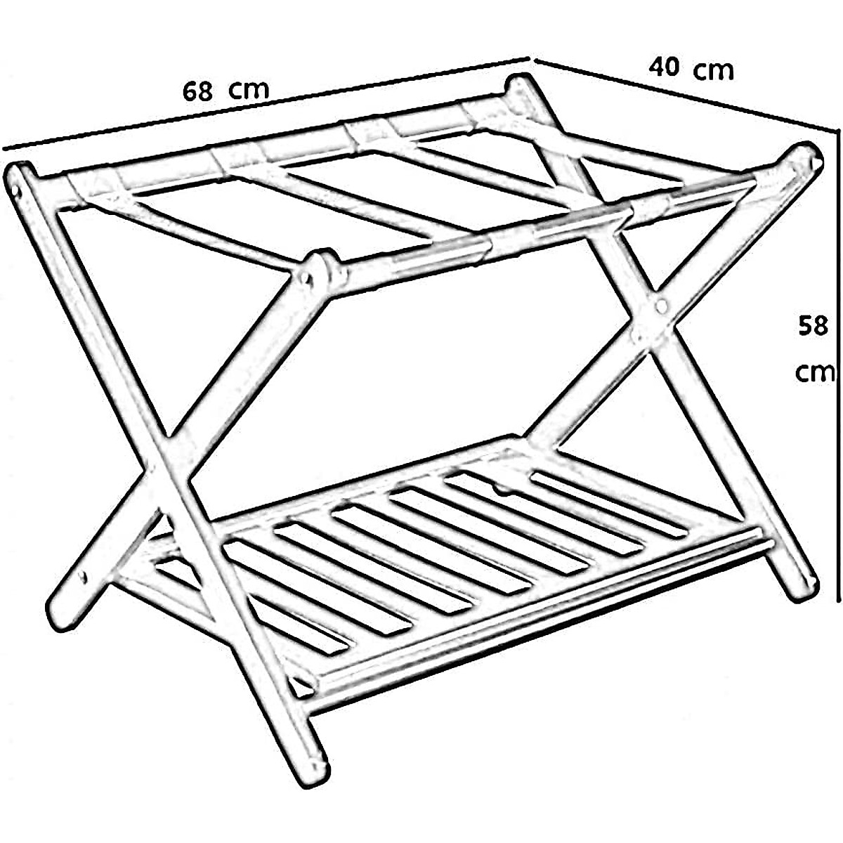 HAVMAK Guest Room Luggage Rack, Folding Suitcase Stand Luggage Rack, Double-Layer Luggage Rack, Hotel Luggage Rack, Folding Bedroom Storage Rack to Save Space (Color : Black, Size : 68x40x58cm)
