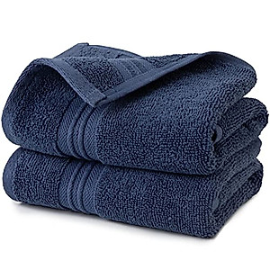 Sticky Toffee Blue Hand Towels Set for Bathroom, Oeko-Tex Terry Cotton, Soft and Absorbent Hand Towel, 500 GSM, Set of Two, 16 in x 28 in