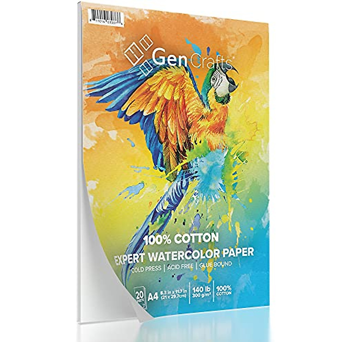 GenCrafts 100% Cotton Watercolor Paper Pad - A4 8.3x11.7" - 20 Sheets (140lb/300gsm) - Cold Press Acid Free Art Sketchbook Pad for Painting & Drawing, Wet, Mixed Media