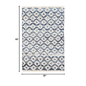 Dash and Albert Denim Rag Diamond Ivory Handwoven Cotton Rug, 3 X 5 Feet, Blue Geometric Pattern