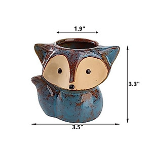 Dicunoy 6 Pack Mini Animal Succulent Planters, 3.5" Ceramic Fox Flower Pots with Drainage Hole, Cute Cactus Planter for Indoor Plants, Home, Office, Window Decoration