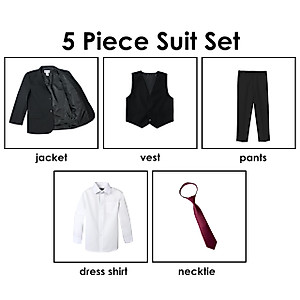 Spring Notion Big Boys' Modern Fit Dress Suit Set 10 Black w/Burgundy Tie