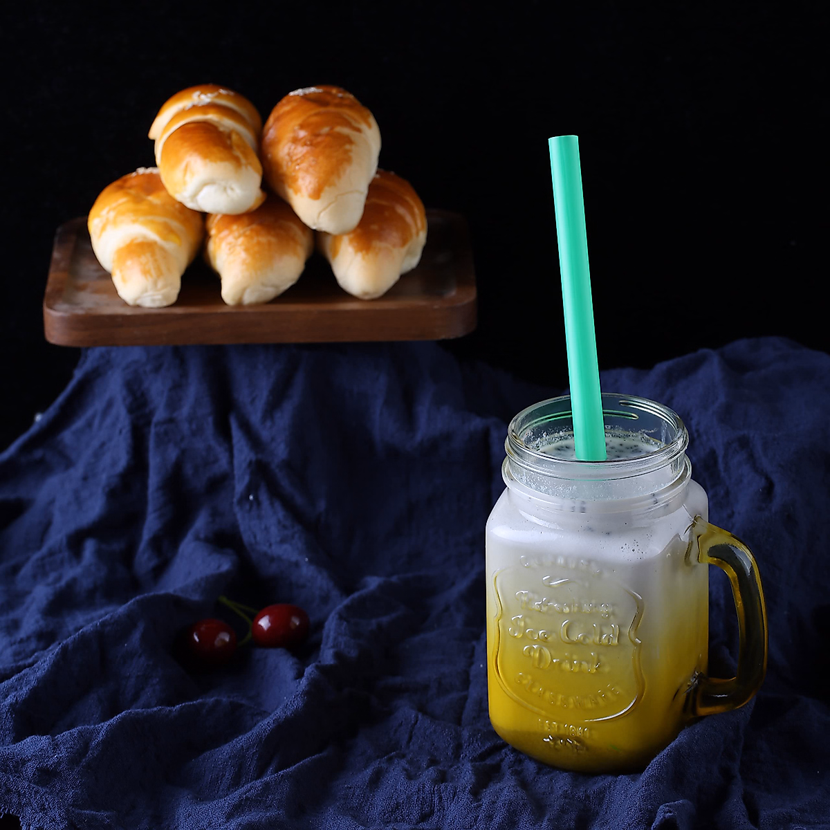 [Individually Wrapped] ANGLED TIPS 100 Pcs Disposable Jumbo Smoothie Straws, Wide Multi Colors Milkshakes Plastic Drinking Straws, BPA FREE (8.27" Long and 0.43" Diameter)