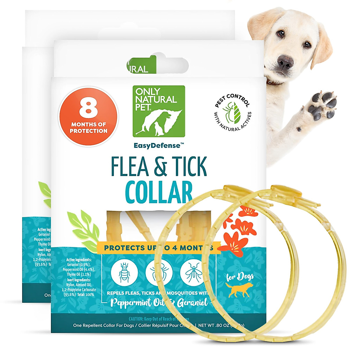 Only Natural Pet EasyDefense Flea & Tick Dog Collar - Canine Flea Collars Flea and Tick Control - Pet Flea Care That Protects up to 4 Months - for Dogs (2 Pack)