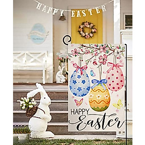 Easter Eggs Garden Flag 12x18 Vertical Double Sided Spring Floral Butterfly Farmhouse Holiday Outside Decorations Burlap Yard Flag BW270