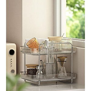 FFK 2 Tier Cup Mug Rack Coffee Bar Drying Holder Stand with Removable Drain Tray Kitchen Countertop Organizer Storage Glass Bottle Drying Holder with Drainage Basket Makeup Skincare Shelf Acrylic