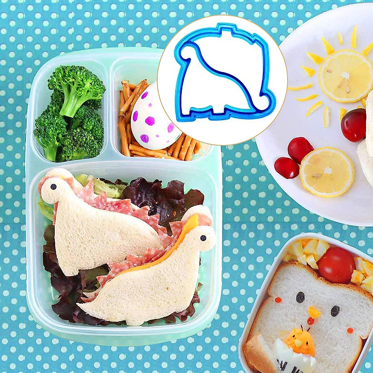 Sandwich Cutter and Sealer, 6 Pcs Bread Decruster Sandwich Cutter Pancake Maker Dinosaur Butterfly Dolphin Heart Puzzle Shape DIY Cookie Sandwich Cutters for Kids Bento Box