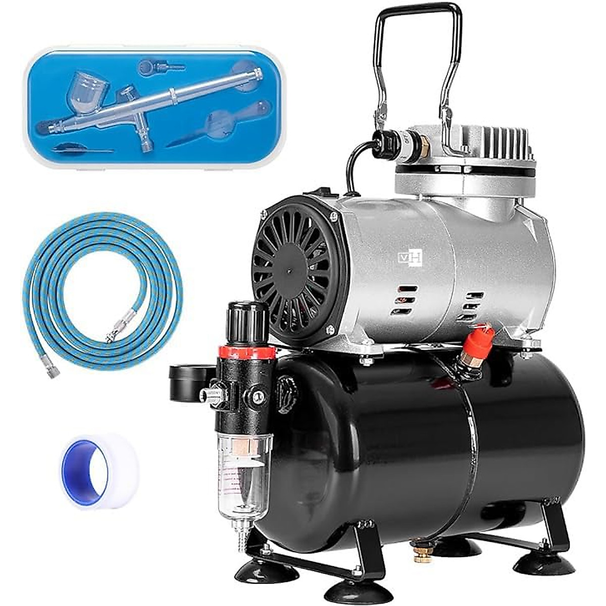 VIVOHOME Airbrush Kit with 1/5 HP Professional Air Compressor with 3L Tank, Quiet Air Brush Paint System Set with 0.3mm Dual Action Airbrush Gun and Tape, Gravity Feed